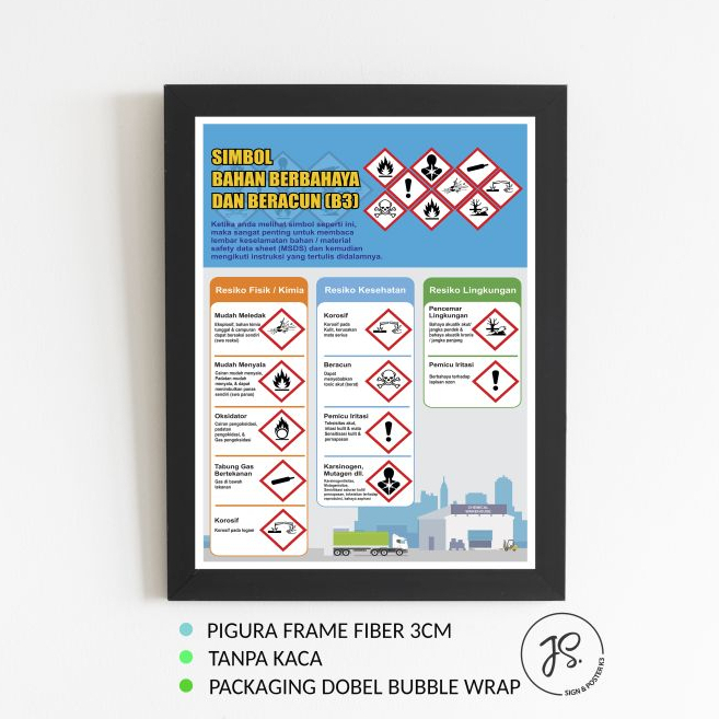 Jual Poster Safety K3 SIMBOL MATERIAL B3 + Frame Ukuran A3 | Shopee ...