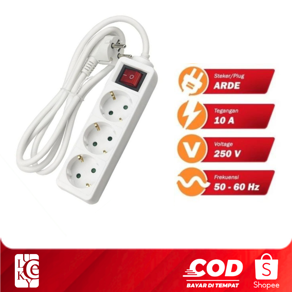 Jual Stop Kontak 3 Lubang 3 Meter Steker Plug Arde 250 Voltage | Shopee ...