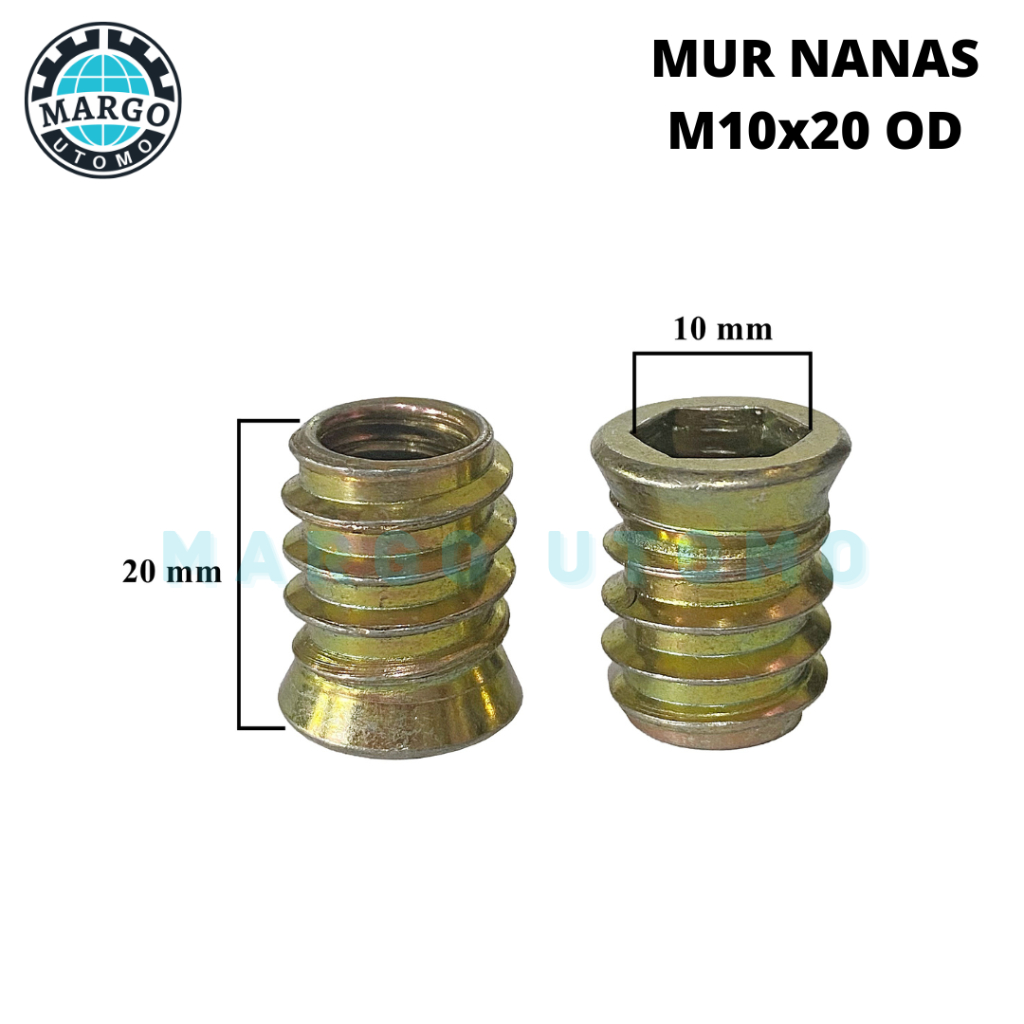 Jual Mur Nanas Mur Tanam Drat Kasar M10x20 OD Kunci L10 | Shopee Indonesia