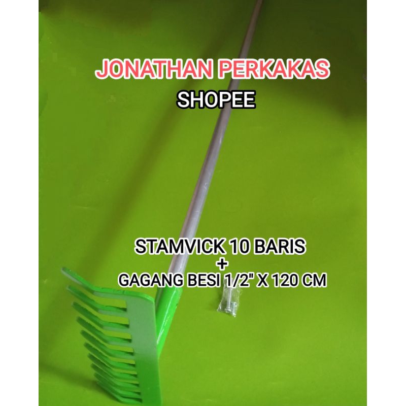 Jual garukan besi 10 baris+ gagang pipa besi 1/2" x120cm | Shopee Indonesia