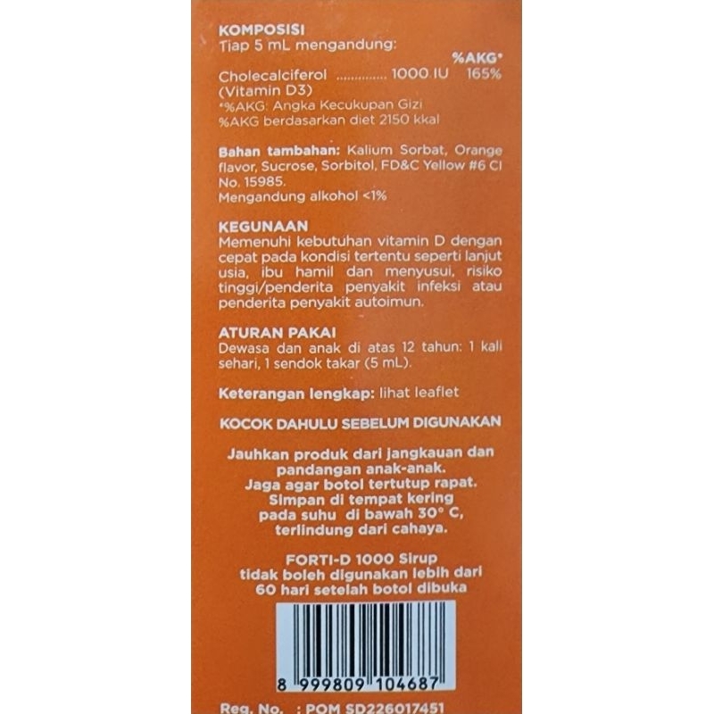 Jual FORTI-D FORTI D 400 / 1000 IU SYRUP BOTOL 100 ML Sertifikasi Halal ...