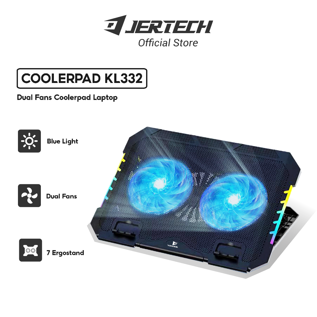 Jual JERTECH Cooling Pad Laptop KL332 2 Fans Adjustable Ergostand 18" Dual Port | Shopee Indonesia