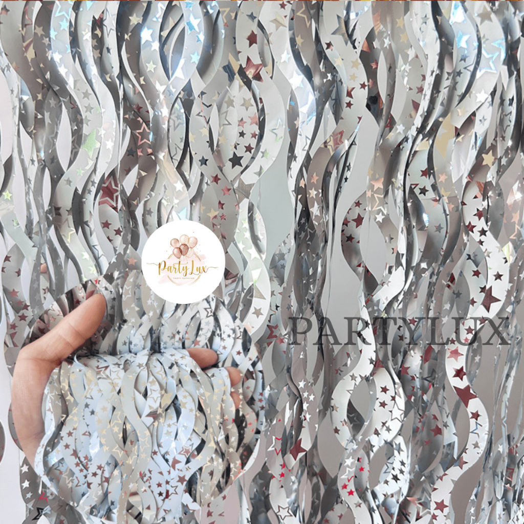 Jual Tirai Rumbai Gelombang Motif / Tirai Foil Keriting Wavy Curly ...