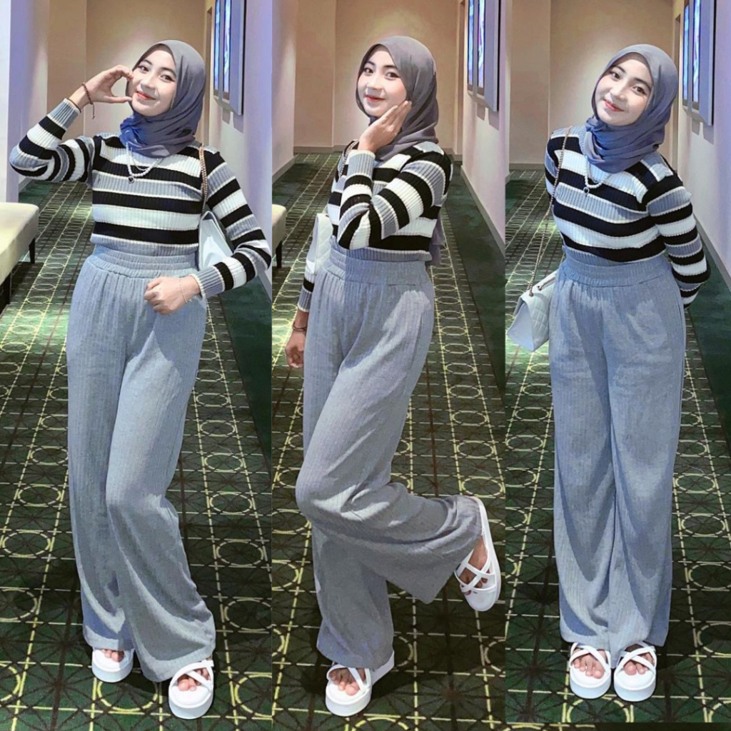 Jual One Set Wanita / Sweater Knit + Kulot Knit + Pashmina / Setelan ...