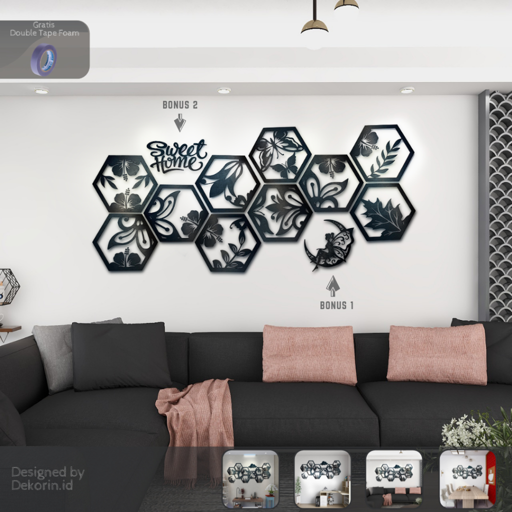 Jual Hiasan Dinding Hexagonal Aesthetic Untuk Dekorasi Kamar Ruang Tamu Wall Decor Kayu Motif ...