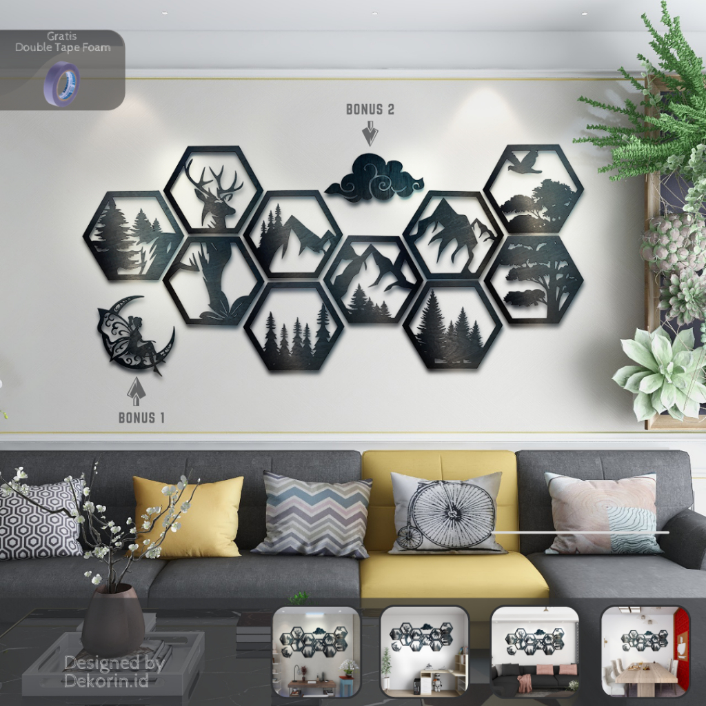 Jual Hiasan Dinding Aesthetic Hexagonal Dekorasi Kamar Pajangan Ruang Tamu Mewah Ukiran Kayu ...