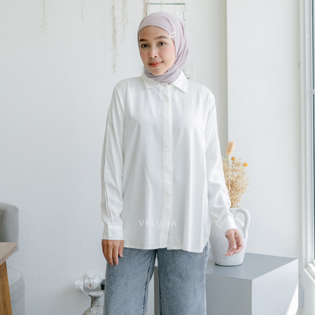 Jual Veluna - VA480 - Atasan Kemeja Basic Polos Wanita Lengan Panjang ...
