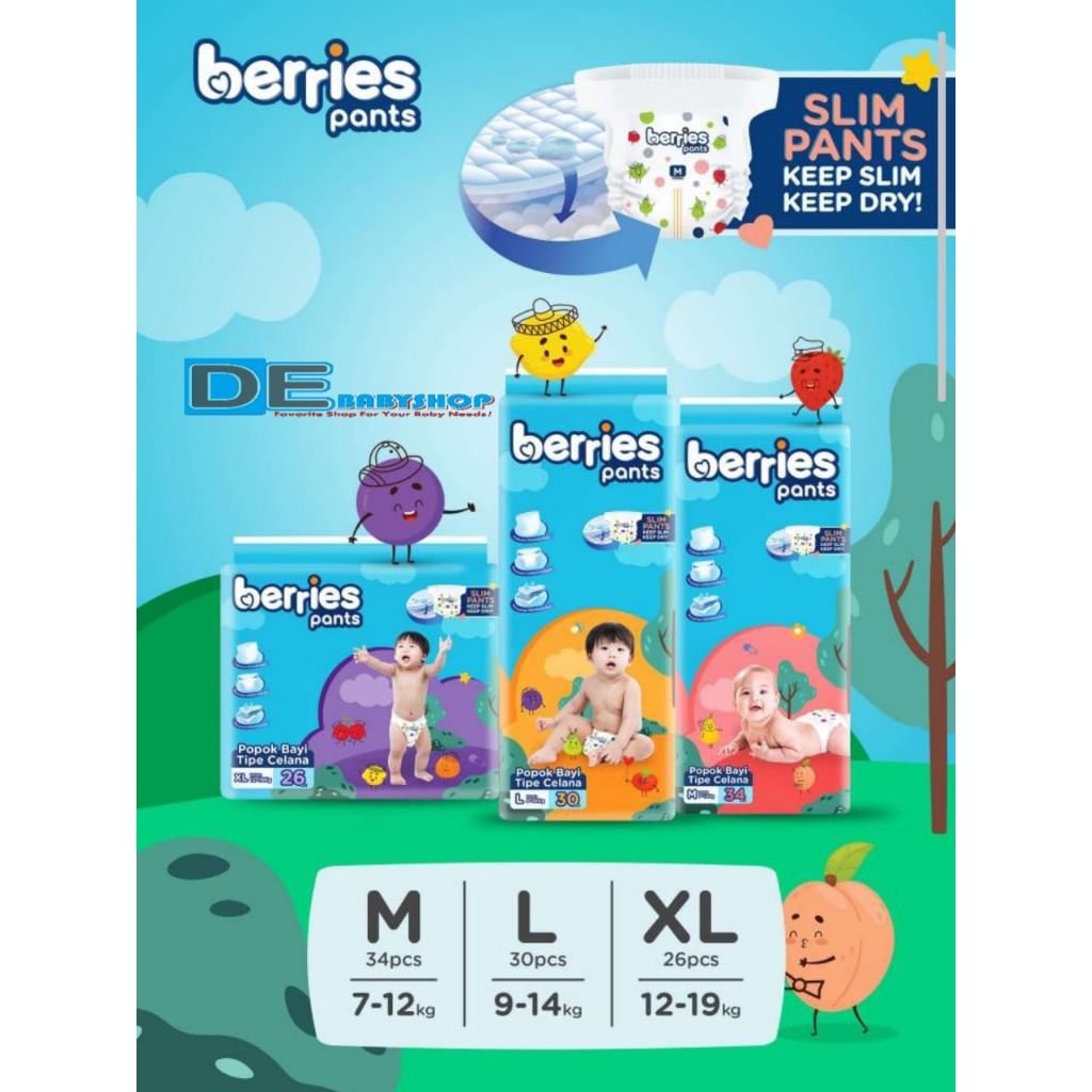 Jual Berries Pants / M34 / L30 / XL26 / Popok Berries Tipe Celana | Shopee Indonesia