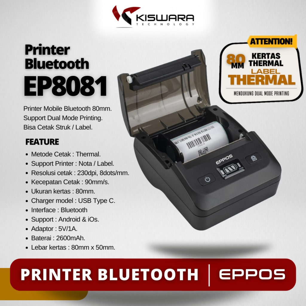 Jual Mini Printer Ressi Bluetooth EPPOS 80MM EP8081 [Dual Mode] | Shopee Indonesia