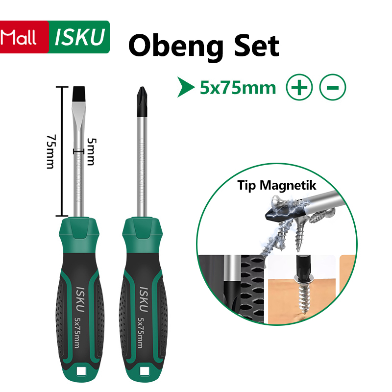 Jual ISKU Obeng Set 2pcs 5 Inch Ukuran 5*75mm Screwdriver Set Tip ...