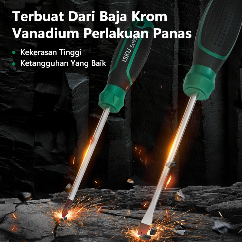 Jual ISKU Obeng Set 2pcs 5 Inch Ukuran 5*75mm Screwdriver Set Tip ...