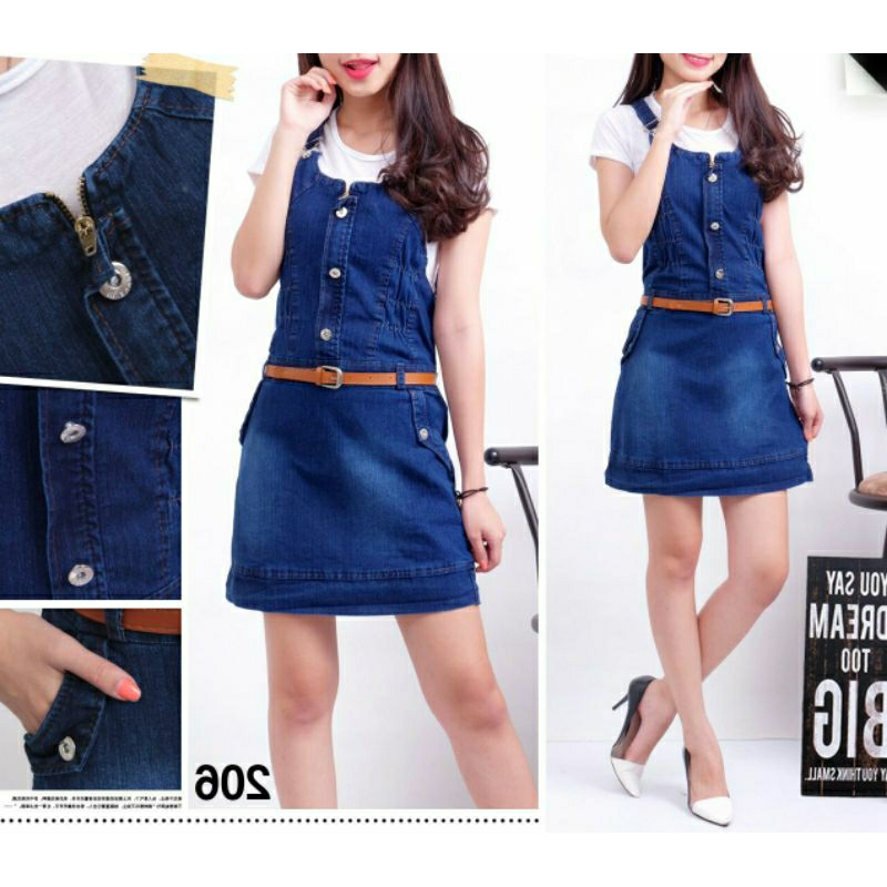 Jual Set overall skirt 205 bhn jeans free kaos dan gesper | Shopee ...