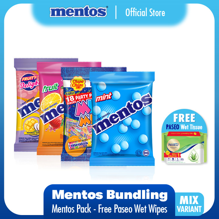Jual Mentos Bundling Pack Mix Variants 1 - Free Paseo Wet Tissue ...