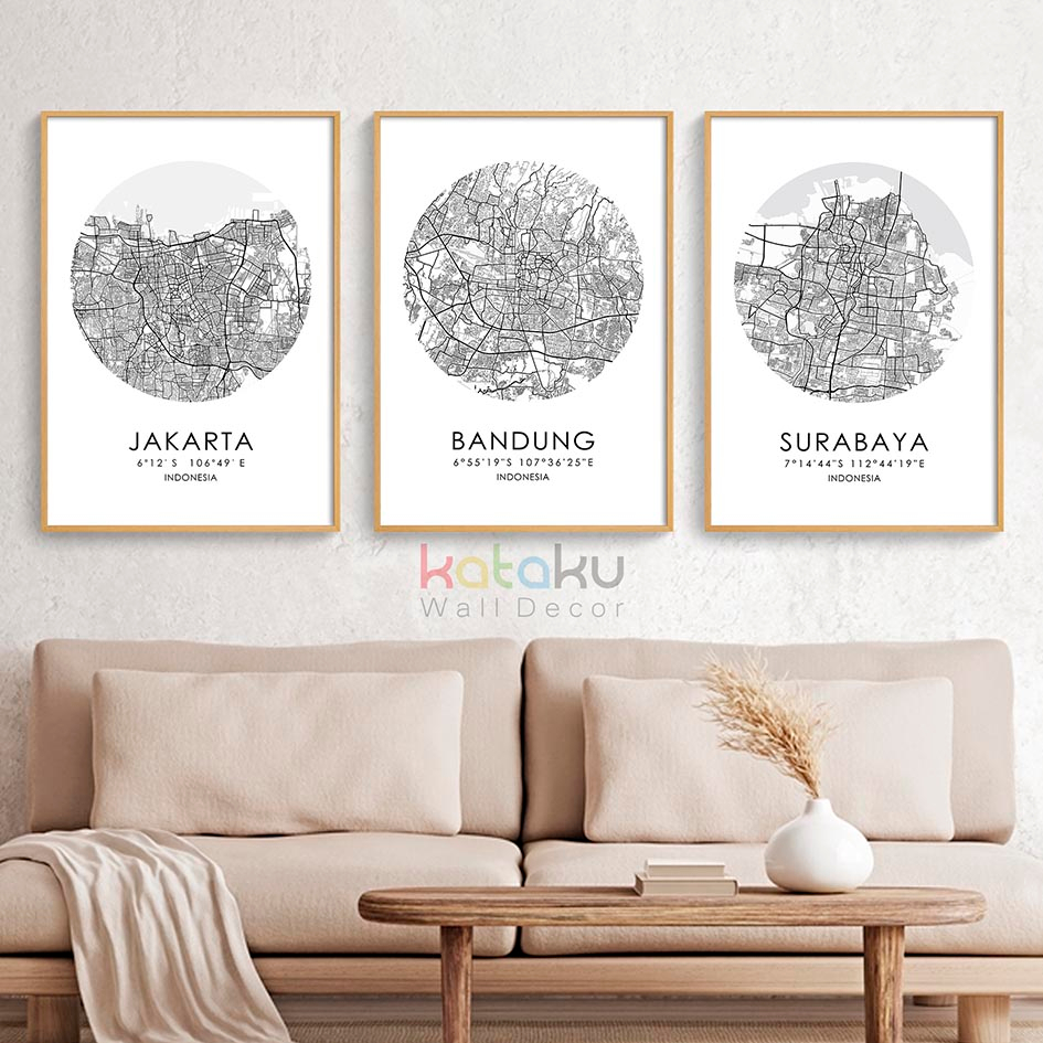 Jual Hiasan dekorasi dinding City Map Art Peta Jakarta Bandung Surabaya ...