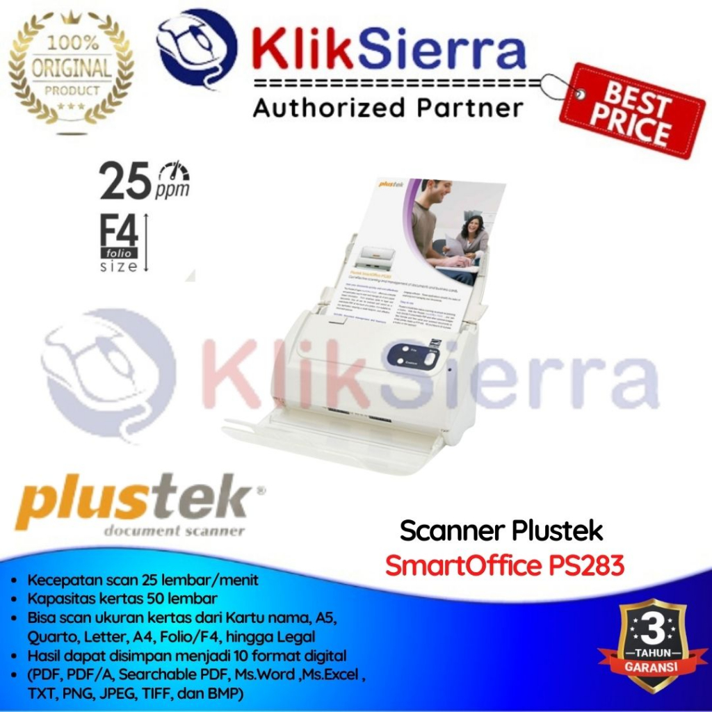 Jual Scanner Plustek SmartOffice PS283 25 Lembar/menit F4 Folio ...