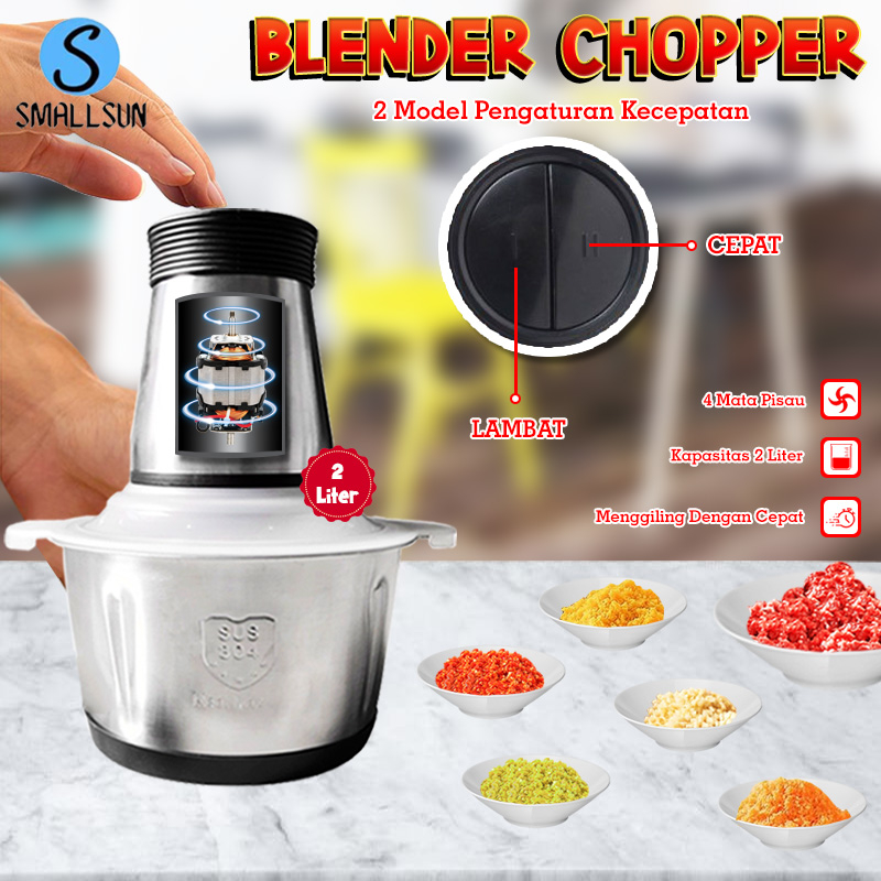 Jual (SS) Blender Chopper Daging Serbaguna Stainless 2 Liter | Shopee ...