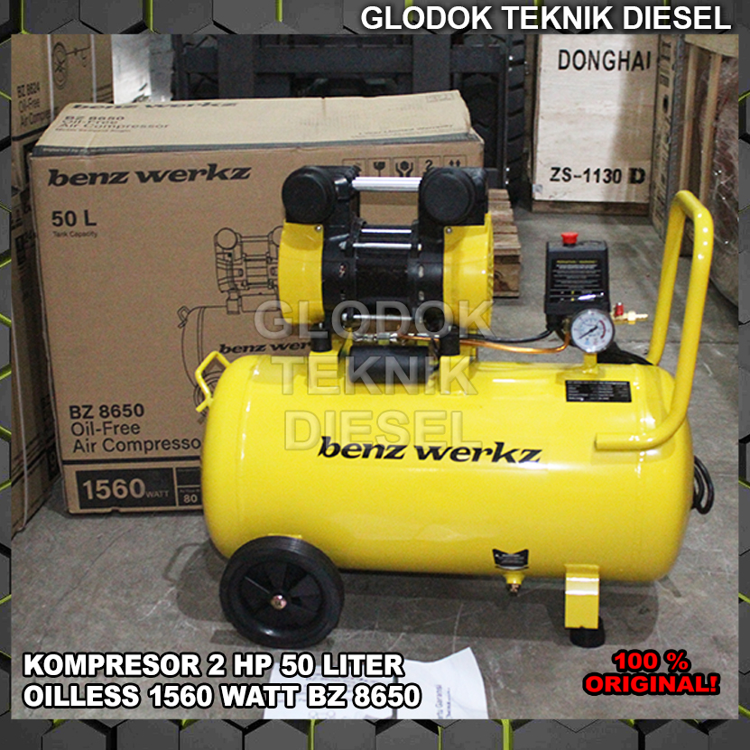 Jual Mesin Kompresor Angin Oilless Oiless 2 HP 50 L Liter Oil Free Paket Lengkap BZ 8650 BZ8650 ...