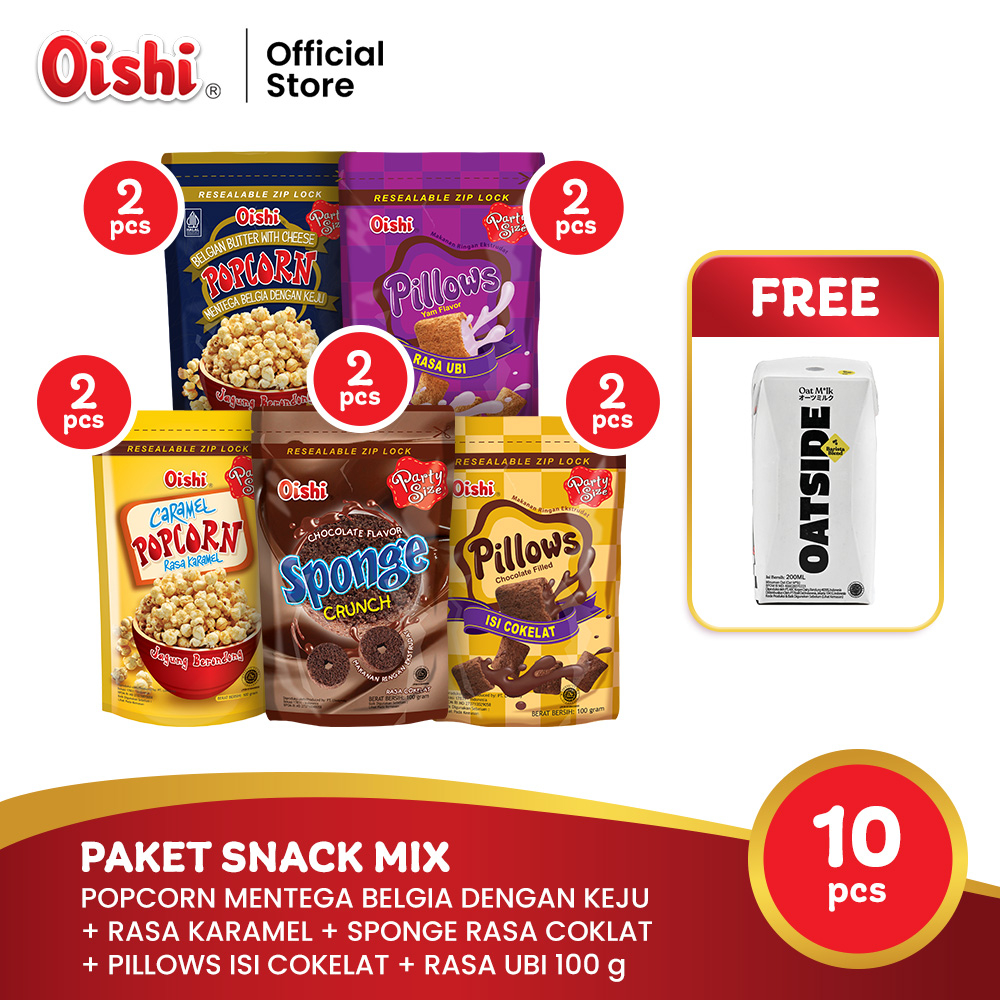 Jual Oishi Paket Snack Mix Variants (10 Pcs) + FREE Oatside 200ml ...