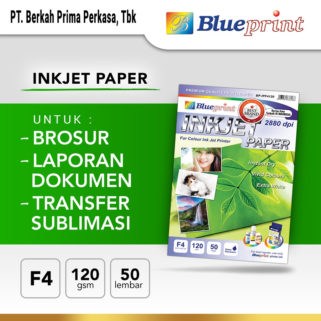 Jual Kertas Matte , Inkjet Photo Paper BLUEPRINT F4 120 gsm - Isi 50 ...