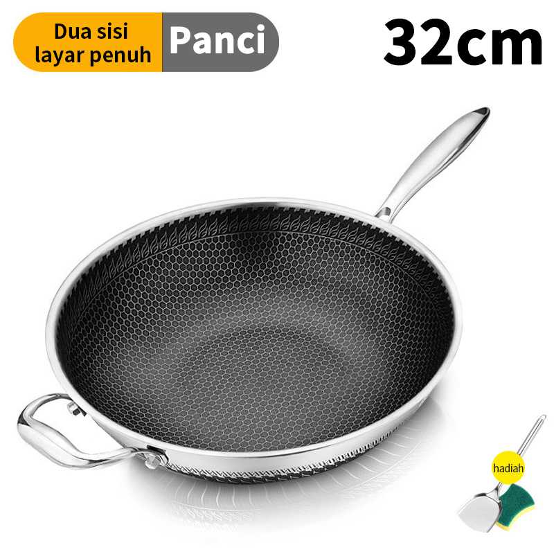 Jual 316 wajan rumah tangga stainless steel wajan penggorengan dua sisi sarang lebah dasar datar ...