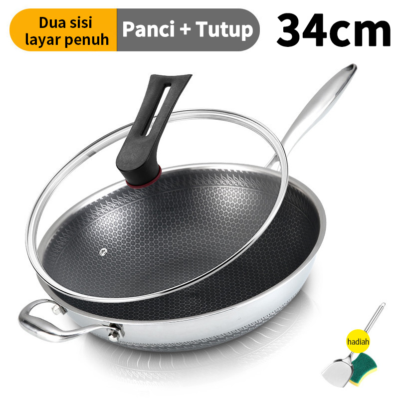 Jual 316 wajan rumah tangga stainless steel wajan penggorengan dua sisi sarang lebah dasar datar ...