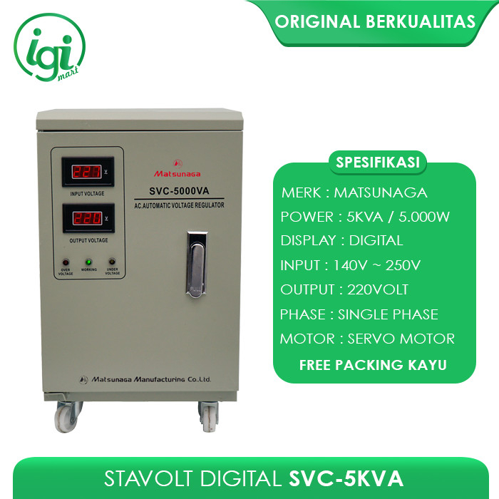 Jual STAVOLT SVC DIGITAL 5000W MATSUNAGA STAVOL LISTRIK STABILIZER ...