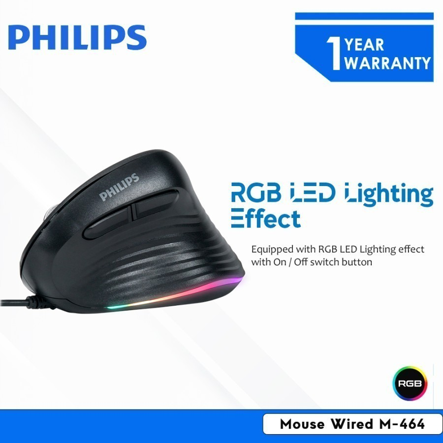 Jual mouse usb Philips M464 Mouse Wired Vertical M-464 RGB Light Switch ...