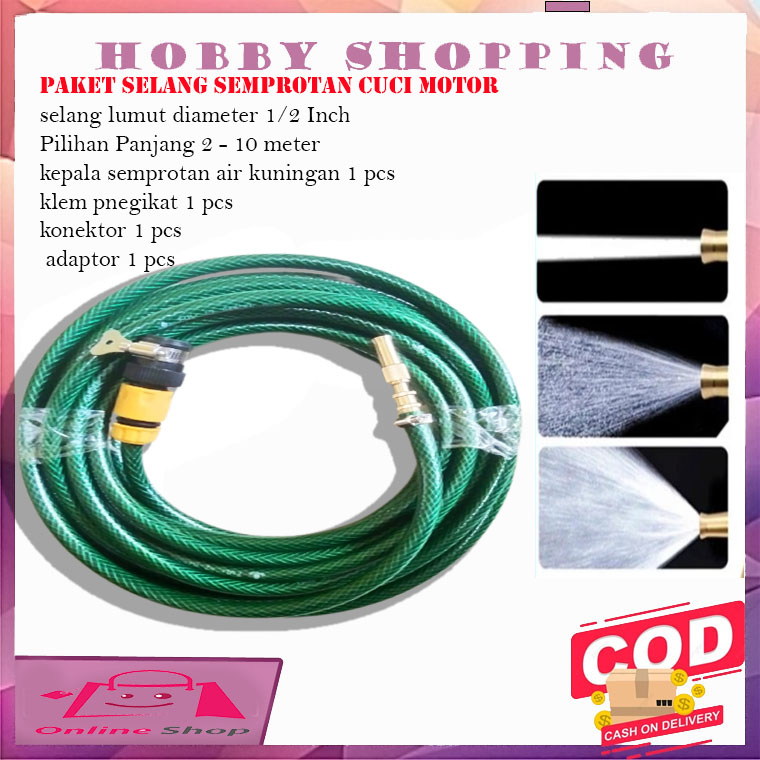 Jual Paket Semprotan Cuci Motor Mobil Kebun Taman Selang Air Benang ...
