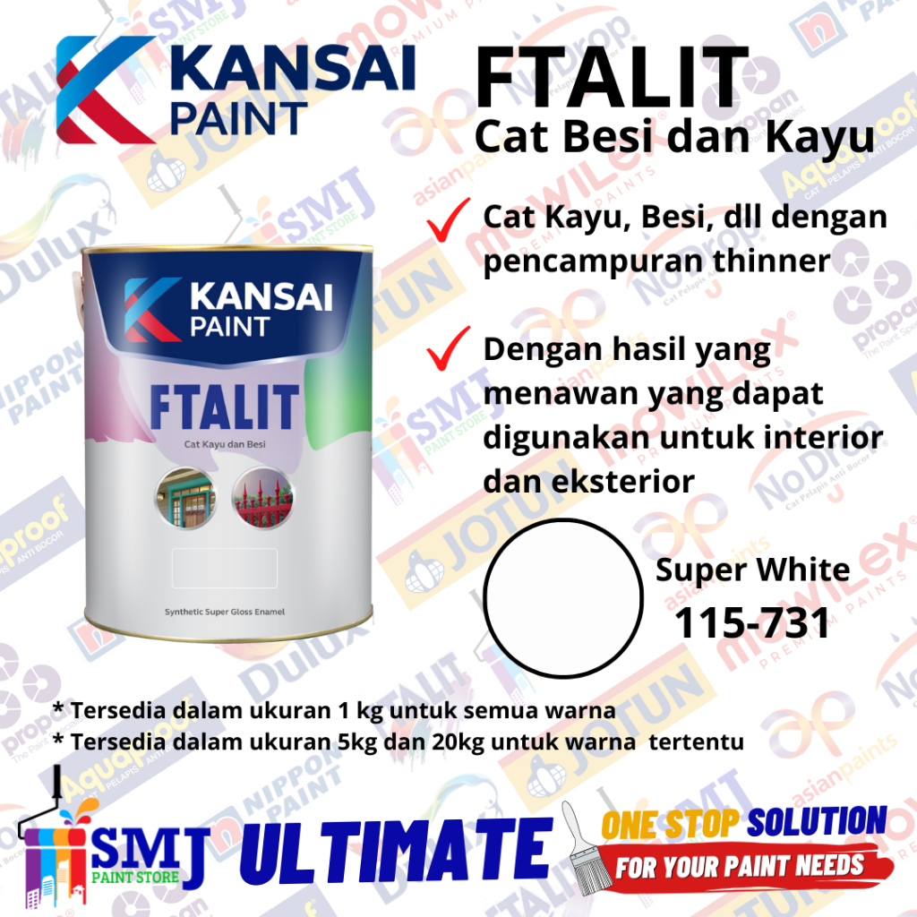 Jual Cat Minyak Besi & Kayu KANSAI FTALIT Putih Kilap / Super White 731 ...