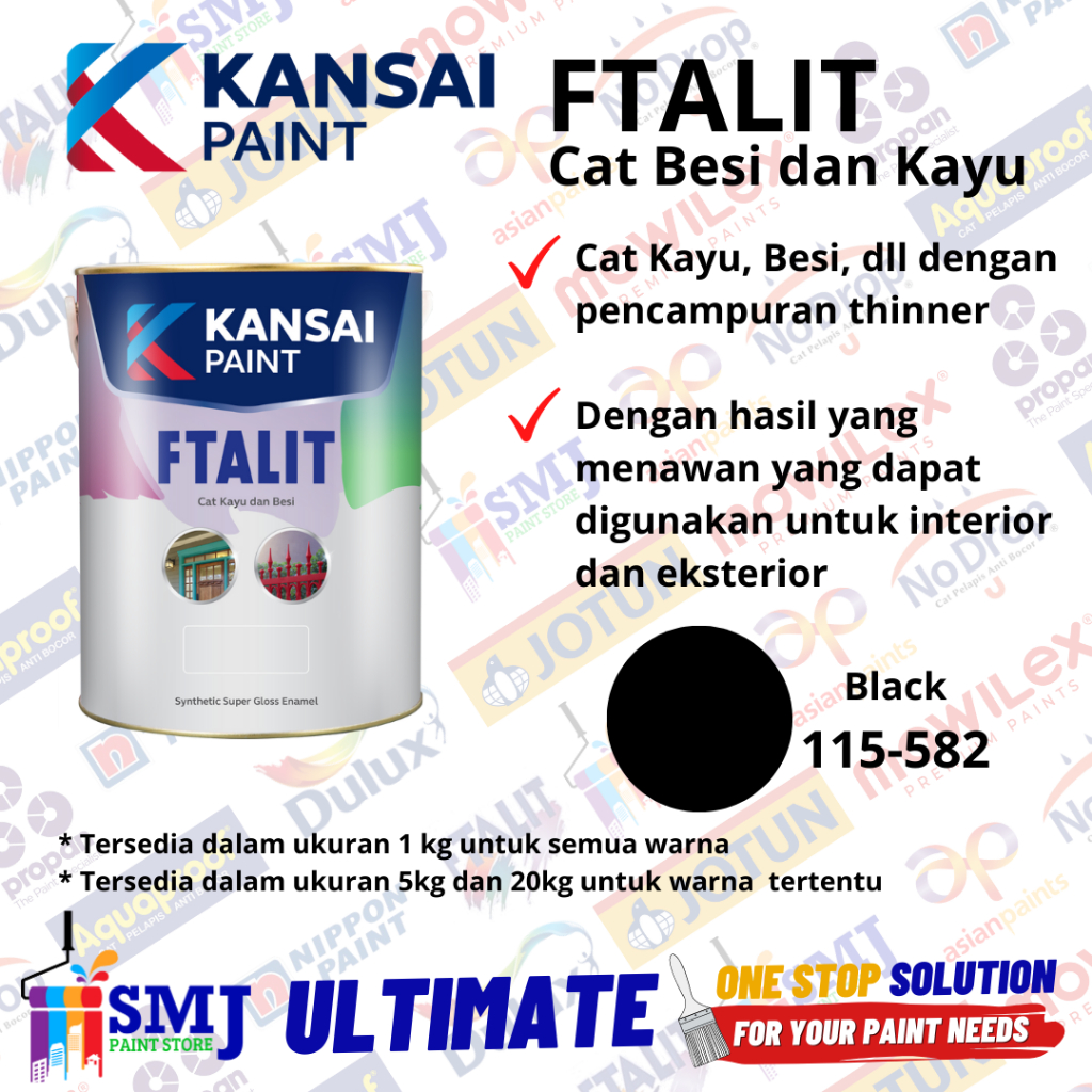 Jual Cat Minyak Besi & Kayu KANSAI FTALIT Hitam Kilap / Black Gloss 582 ...