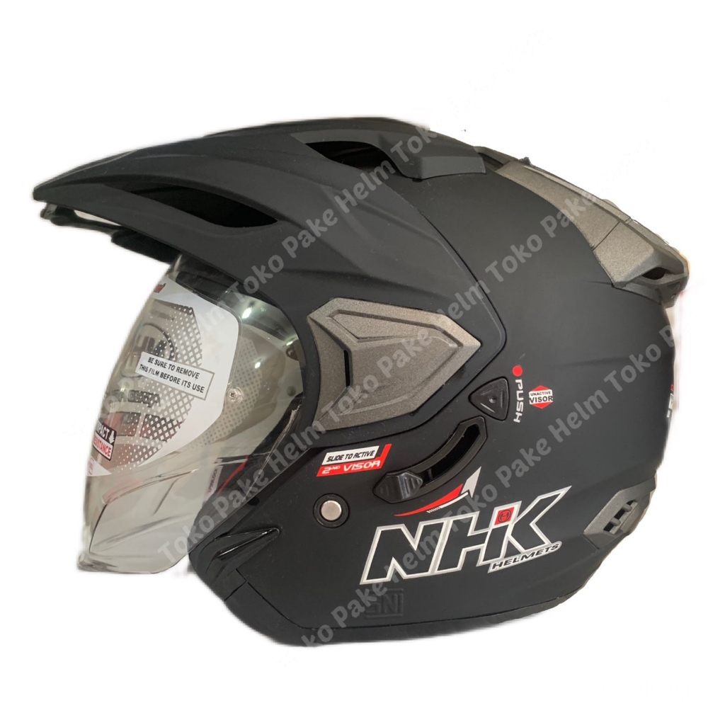 Jual Helm nhk predator crypton half face double visor black doff ...