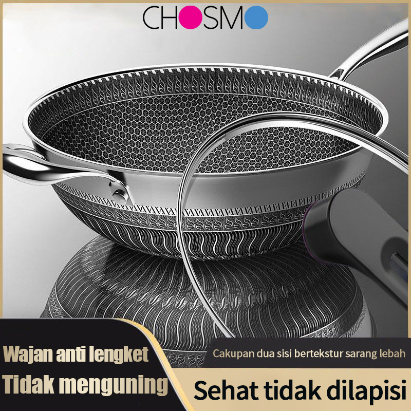 Jual 316 Wajan Dapur Stainless Steel Wajan Anti Lengket Tahan Karat dengan Tutup | Shopee Indonesia