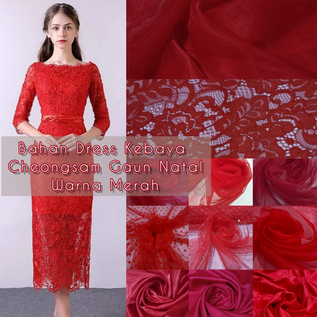 Jual Bahan Dress Kebaya Cheongsam Gaun Pesta Natal TREND warna Merah ...