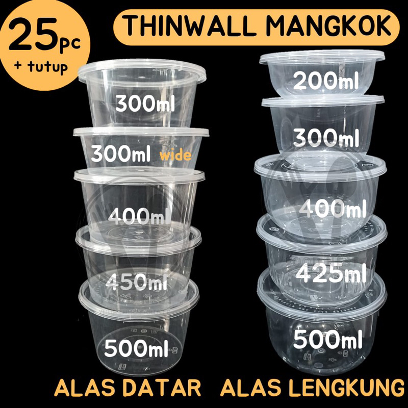 Jual [ISI 25PC] THINWALL BULAT 200ML 300ML 400ML 500ML THINWALL ROUND 450ML+TUTUP FOOD CONTAINER ...