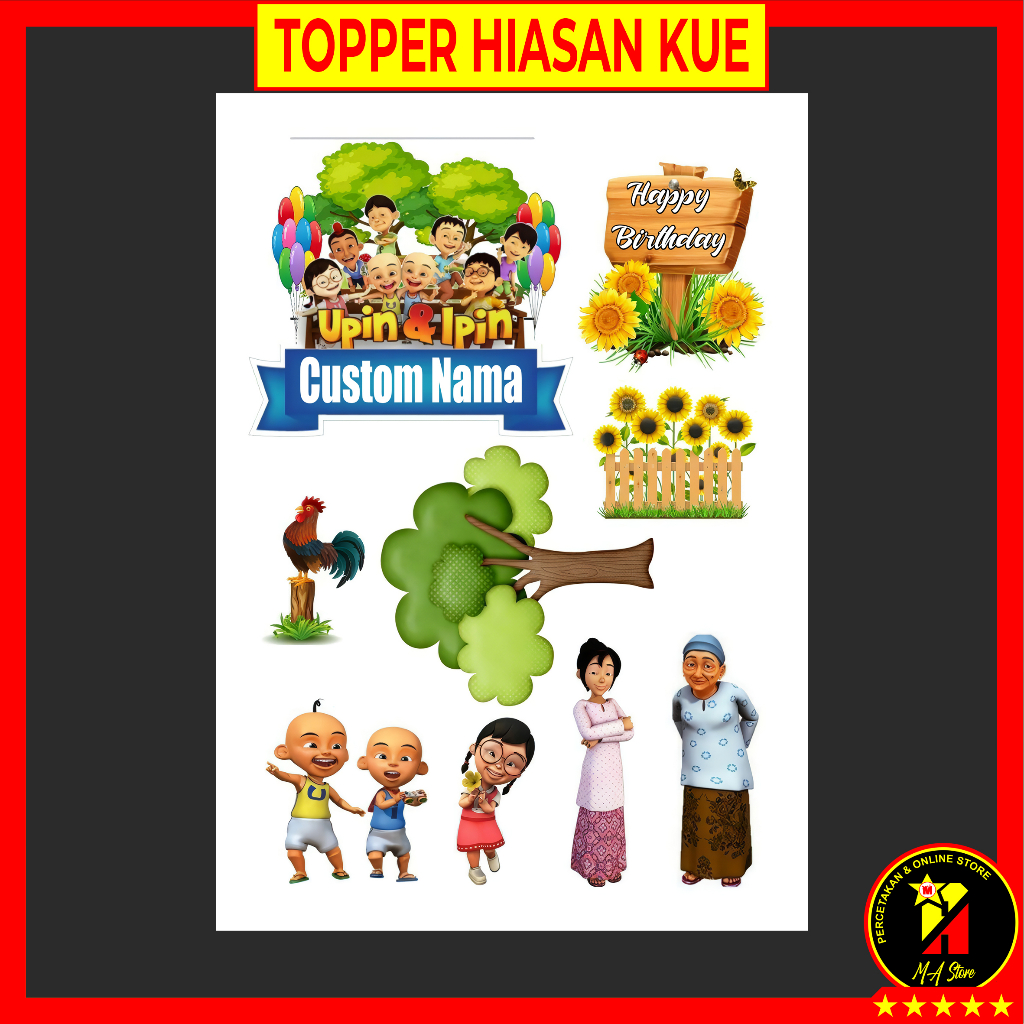 Jual Topper Karakter Upin Ipin Kak Ros Jarjit Meme Iksan Hiasan Kue ...