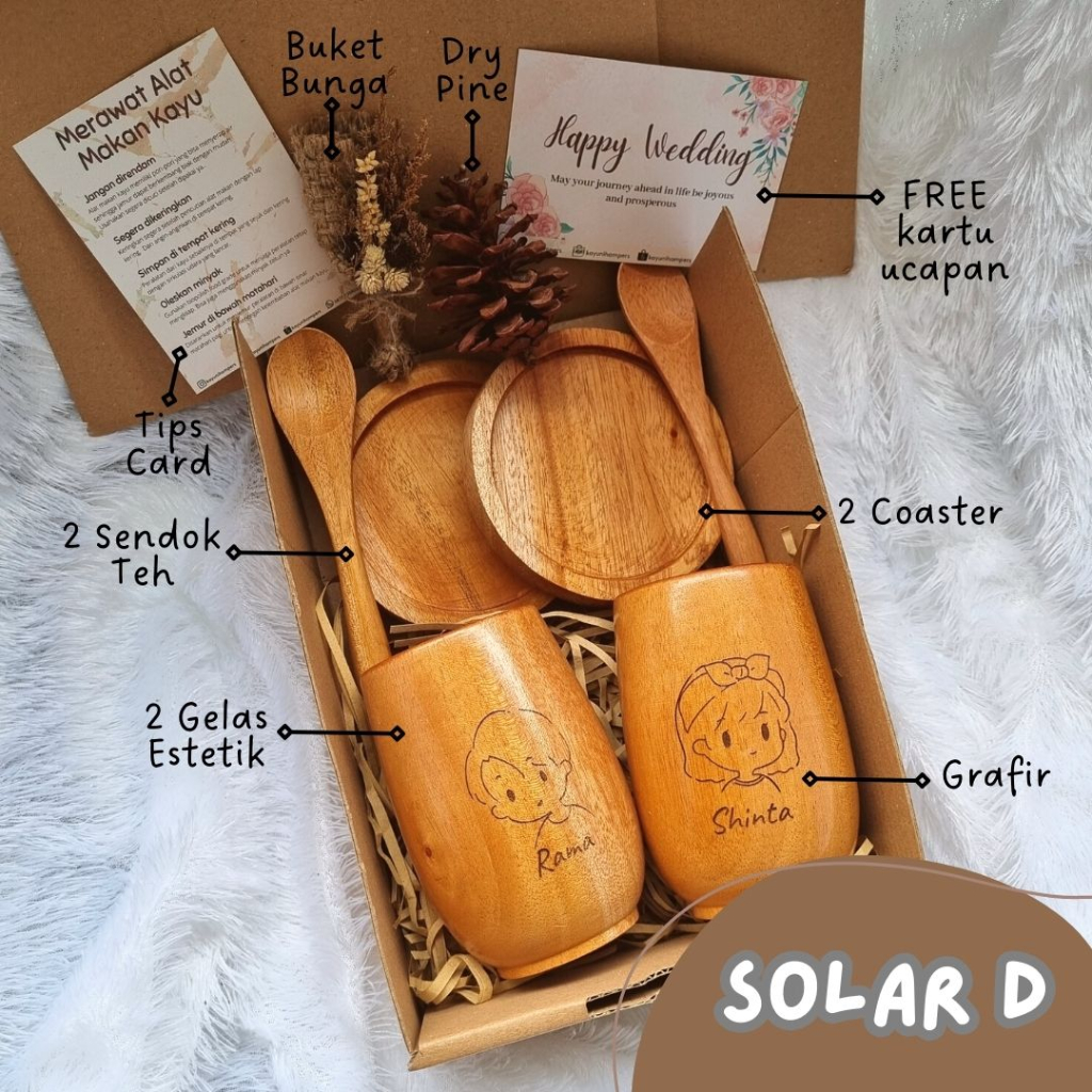 Jual Solar Hampers Set Gelas GRAFIR / Hampers Kayu Estetik Wedding Gift / Parcel Tukar Kado ...