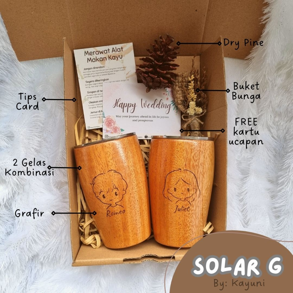 Jual Solar Hampers Set Gelas GRAFIR / Hampers Kayu Estetik Wedding Gift / Parcel Tukar Kado ...