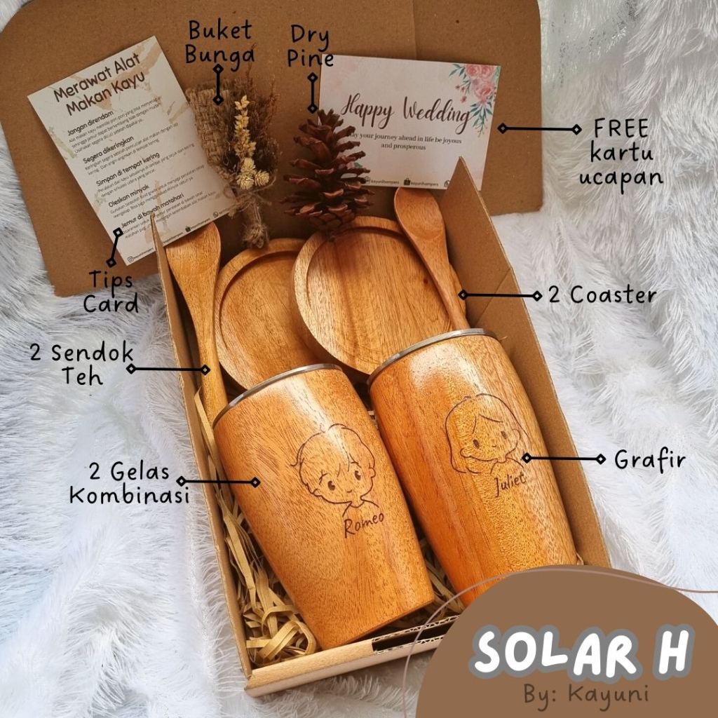 Jual Solar Hampers Set Gelas GRAFIR / Hampers Kayu Estetik Wedding Gift / Parcel Tukar Kado ...