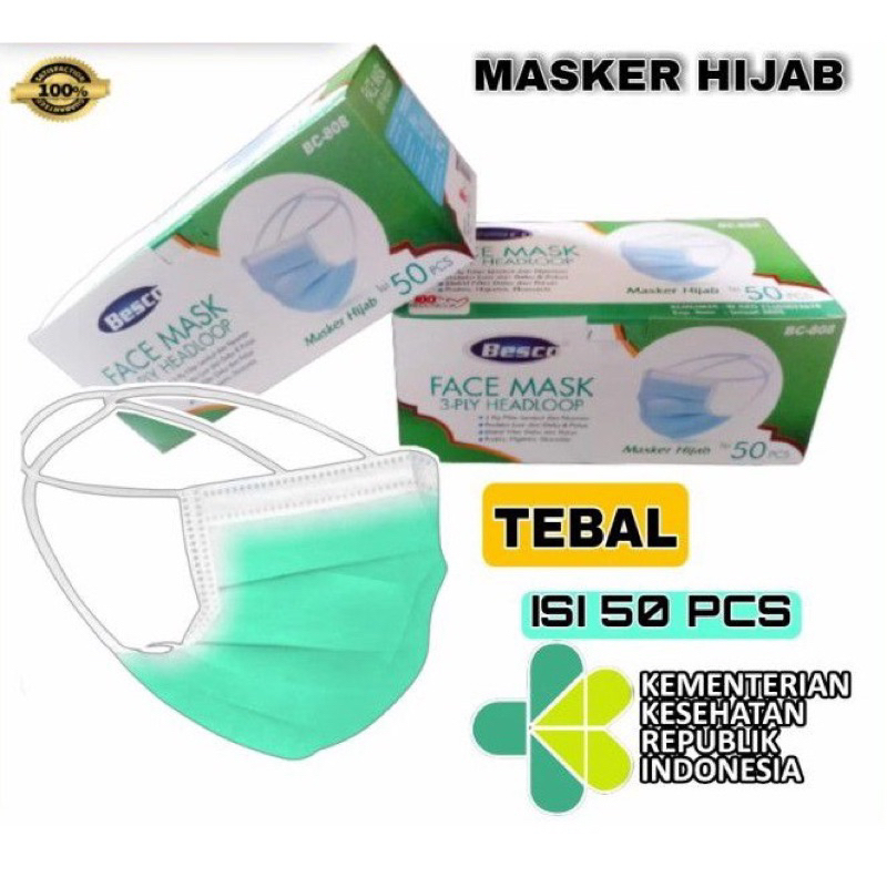Jual MASKER HEADLOOP/MASKER HIJAB 3PLY (50pcs) | Shopee Indonesia