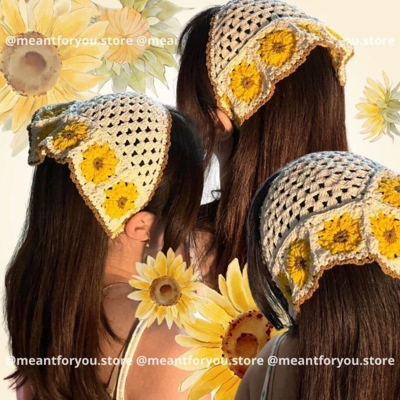 Jual IR6 - Bandana rajut segitiga crochet headband bunga daisy sun ...