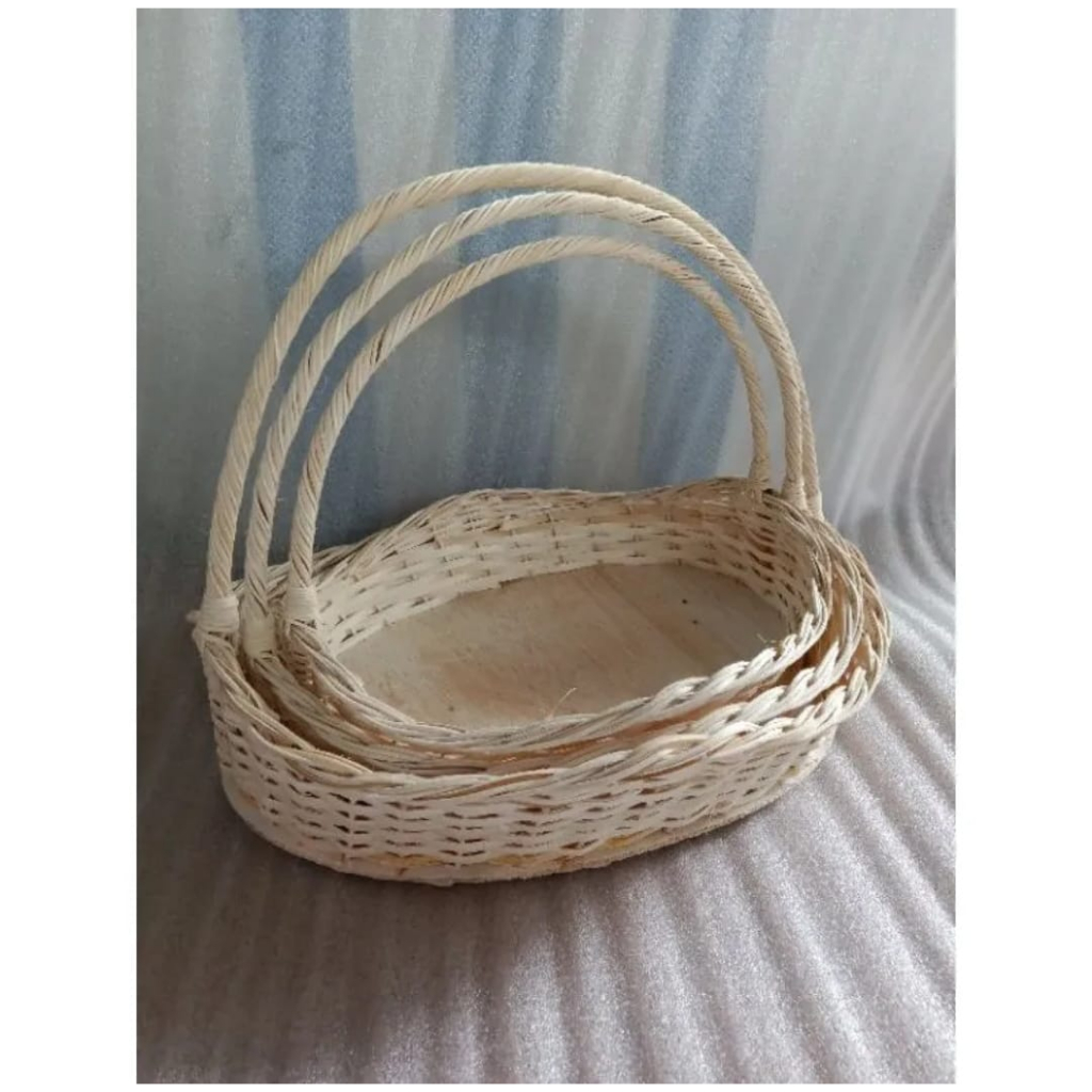Jual Keranjang Parcel Rotan Model Ombak Polos Putih Warna Set Isi 3pcs ...