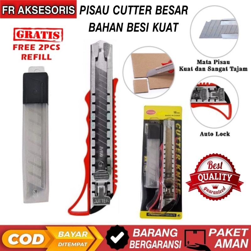 Jual pisau cutter besar besi gratis isi cutter 2 pcs refill 18mm kater ...