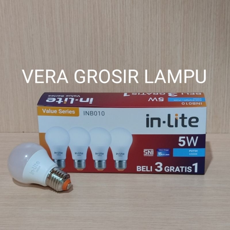 Jual Lampu led paket Inlite In-Lite 5W pack 3 free 1 E27 6500K cahaya ...