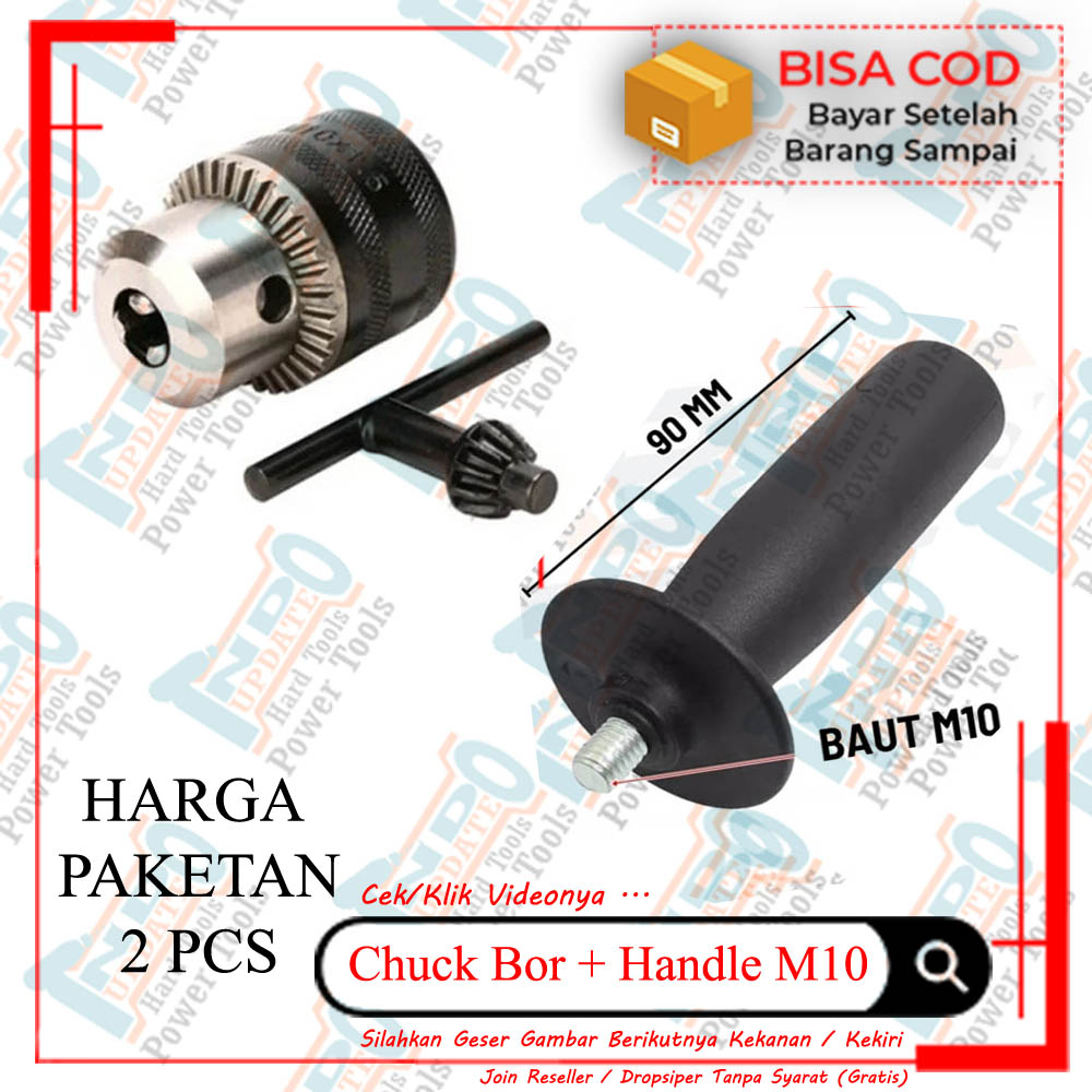 Jual Kepala Chuck Gerinda Jadi Bor Drat 10mm + Handle Samping Pegangan ...