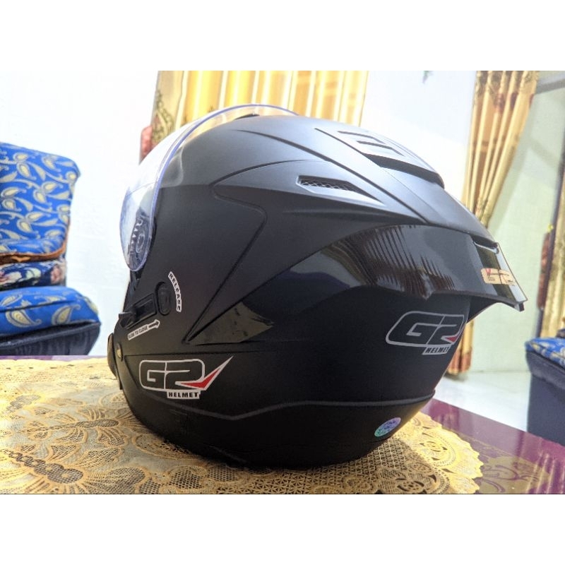 Jual Helm G2 optimax half face double visor spoiler | Shopee Indonesia