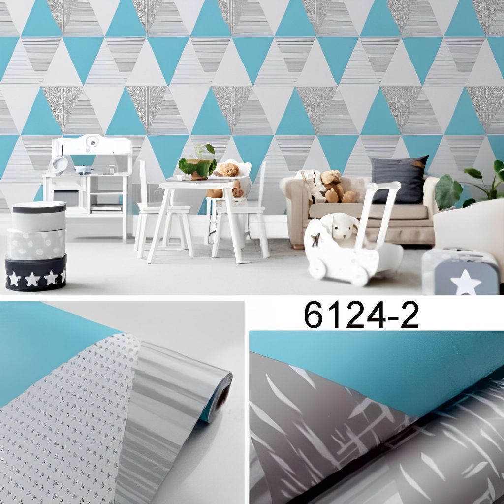 Jual Wallpaper Sticker Dinding Motif Segitiga Biru Garis-garis Simpel ...