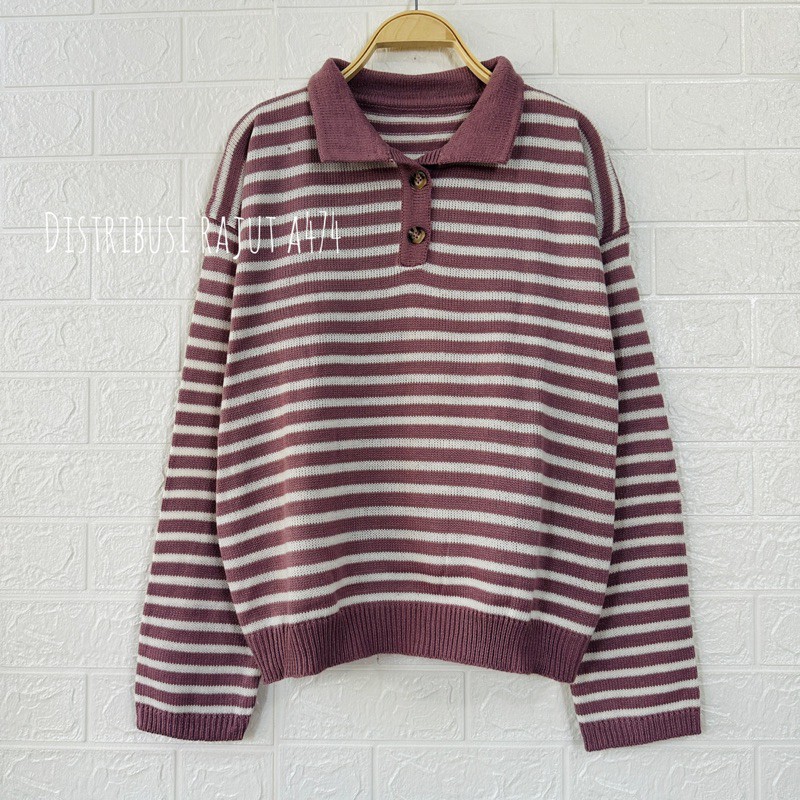 Jual JAVANESE POLO KANCING SWEATER RAJUT STIPPE MOTIF BLASTER OVERSIZE ...