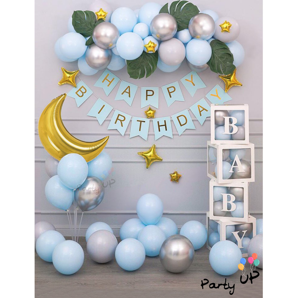 Jual [Arch Set] Moon Flag Blue Silver theme / Paket Balon Rantai Biru ...
