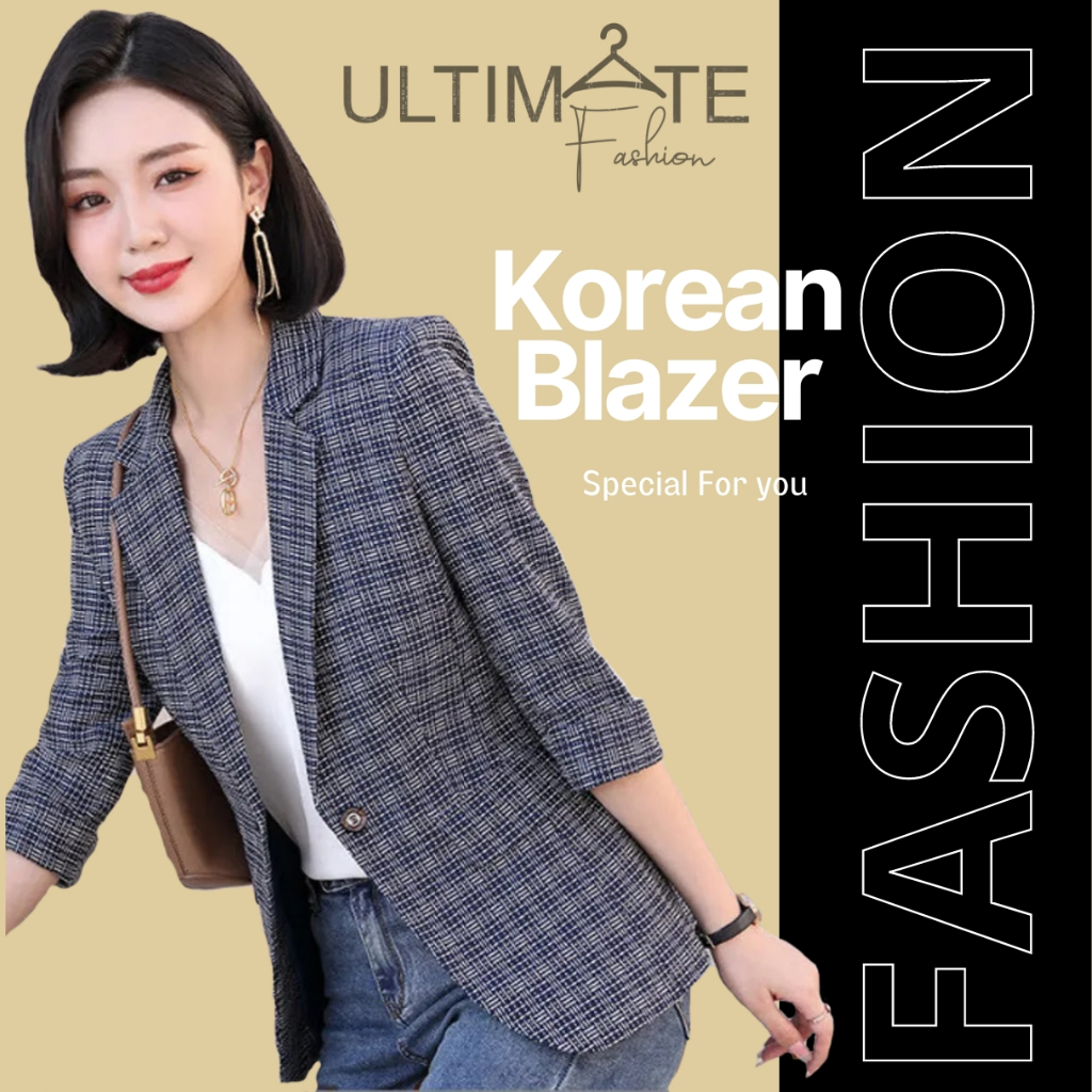 Jual Blazer Wanita Korean New Model Motif Kotak | Shopee Indonesia
