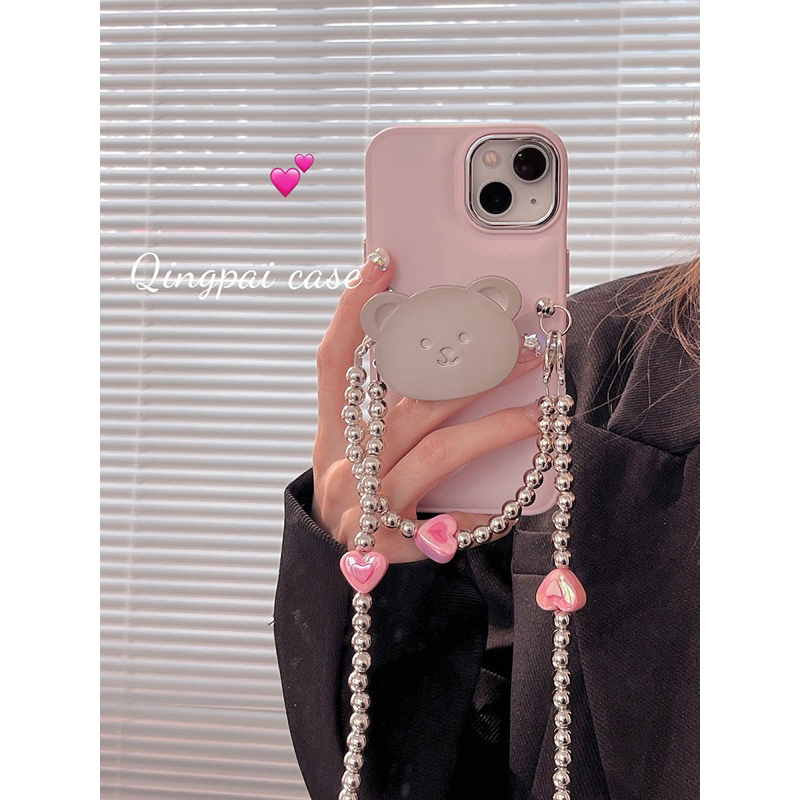 Jual Pinky Metal Bear Popsocket Sling Wallet Pouch Branded Case Lanyard ...